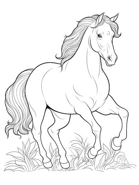 Premium Photo A Horse Running In The Grass Coloring Pages Generative Ai