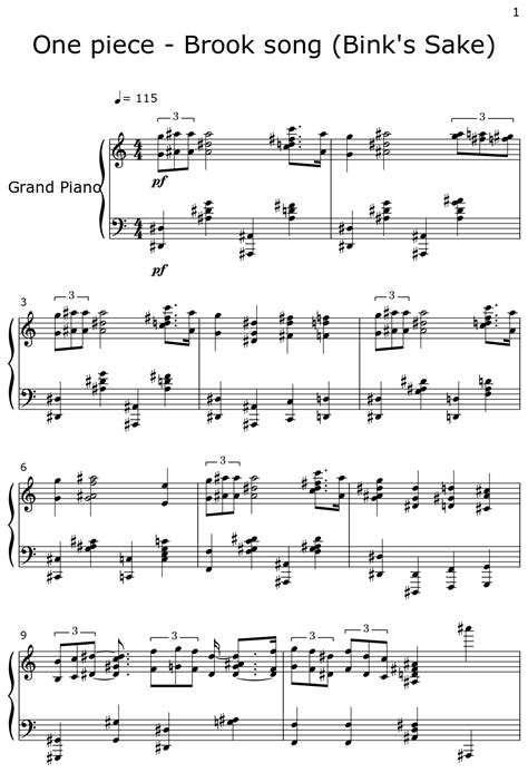 One Piece Brook Song Bink S Sake Sheet Music For Piano