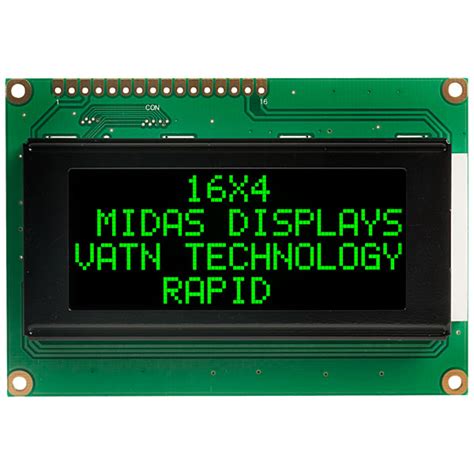 Midas Displays Mc41605a12w Vnmlg 16x4 Vatn Lcd Display Negative Mode Green Rapid Electronics