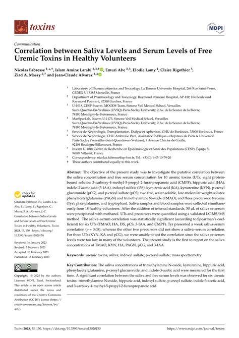 Pdf Correlation Between Saliva Levels And Serum Levels Of Free Uremic