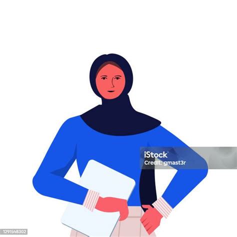 공식 착용에서 아랍 사업가 리더 노트북 성공적인 비즈니스 여성 리더십 최고의 보스를 들고 가공의 인물에 대한 스톡 벡터 아트 및