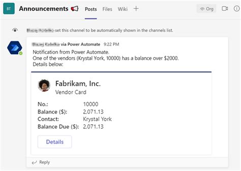 Use Power Automate To Post Adaptive Card Or Link To Business Central