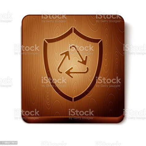 흰색 배경에 격리 된 방패 아이콘 내부 갈색 재활용 기호입니다 에코 보호 표지판 나무 사각형 버튼입니다 벡터 일러스트레이션 0명에 대한 스톡 벡터 아트 및 기타 이미지
