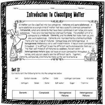 Worksheet Classifying Matter Answer Key