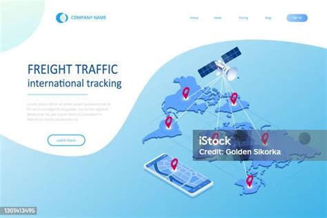 Isometric 글로벌 물류 네트워크 개념 화물 운송 위성은 화물 운송의 움직임을 추적합니다 해상 항공 운송 물류 창고 저장