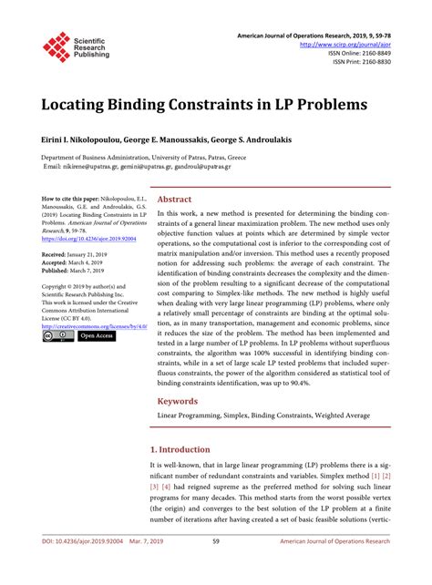 Pdf Locating Binding Constraints In Lp Problems