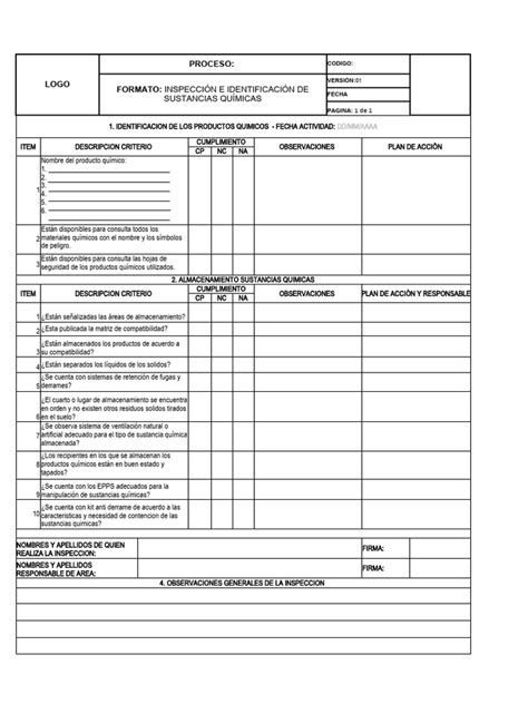 Formato De Identificacion De Sustancias Quimicos Pdf