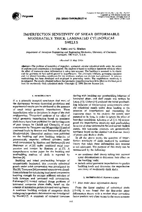 Pdf Imperfection Sensitivity Of Shear Deformable Moderately Thick