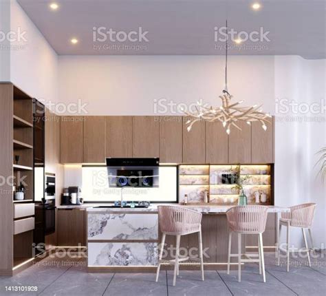 3d 렌더링 3d 일러스트레이션 인테리어 장면 및 모형 주방 및 식사 코너 0명에 대한 스톡 사진 및 기타 이미지 0명 가구 가정 주방 Istock