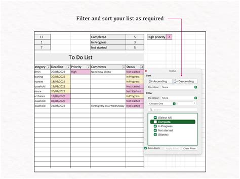 To Do List Excel Spreadsheet Digital Download Excel Template Digital To Do List Printable