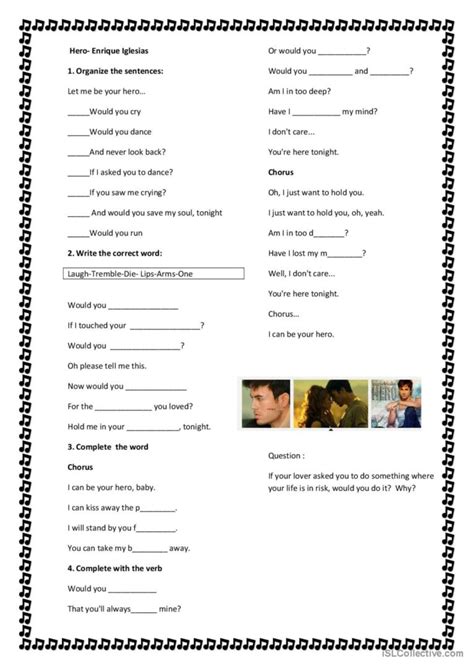 Hero Enrique Iglesias English Esl Worksheets Pdf And Doc