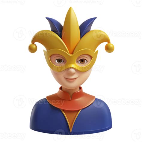 3d Cartoon Jester Character Wearing Mask And Hat 52572768 Png