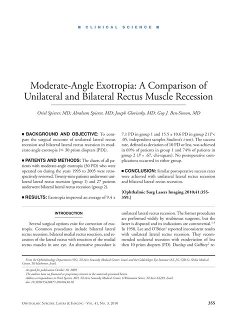 Pdf Moderate Angle Exotropia A Comparison Of Unilateral And Bilateral Rectus Muscle Recession