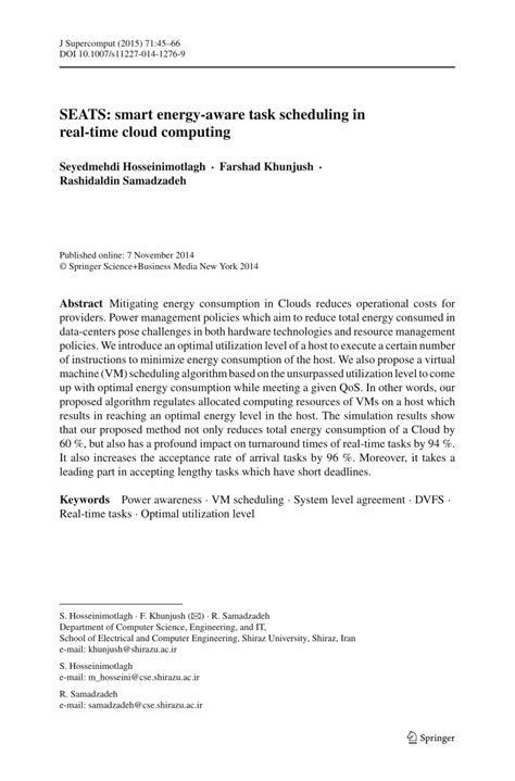 Pdf Seats Smart Energy Aware Task Scheduling In Real Time Cloud Computing