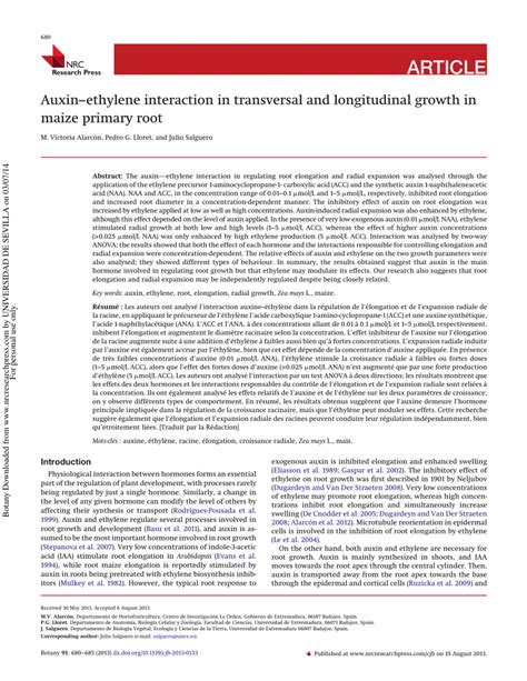 Pdf Auxinethylene Interaction In Transversal And Longitudinal Growth