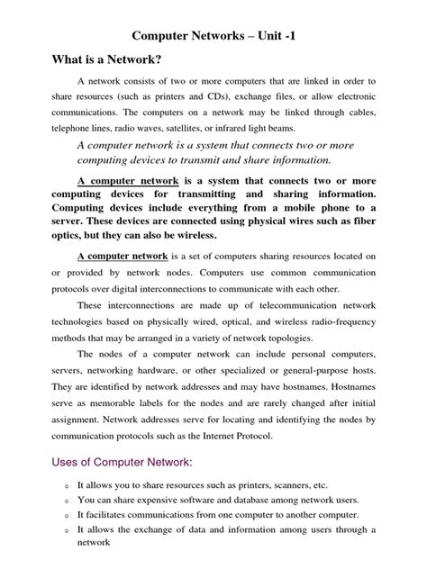 Cn Unit 1 1 Pdf Network Topology Computer Network