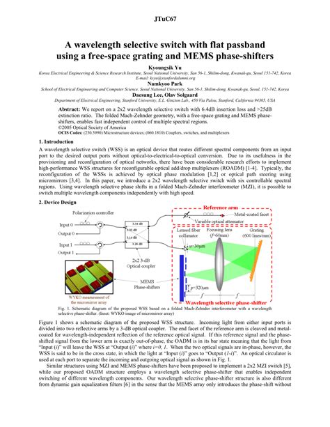 Pdf A Wavelength Selective Switch With Flat Passband Using A Free Space Grating And Mems Phase