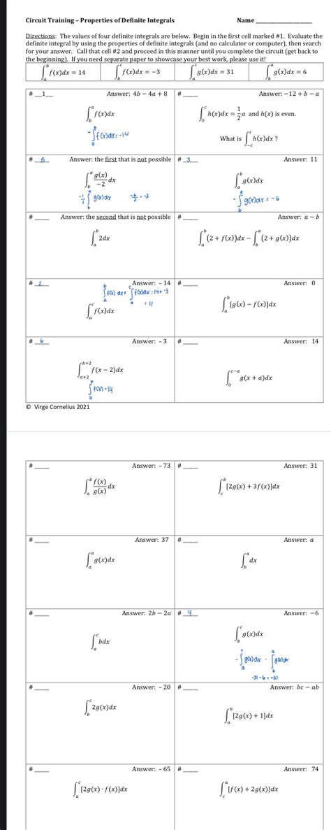 [solved] Circuit Training Properties Of Definite Integrals Name Course Hero