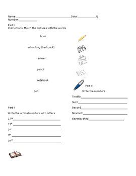 Ordinal Numbers And Classroom Objects By Andy Harris TPT