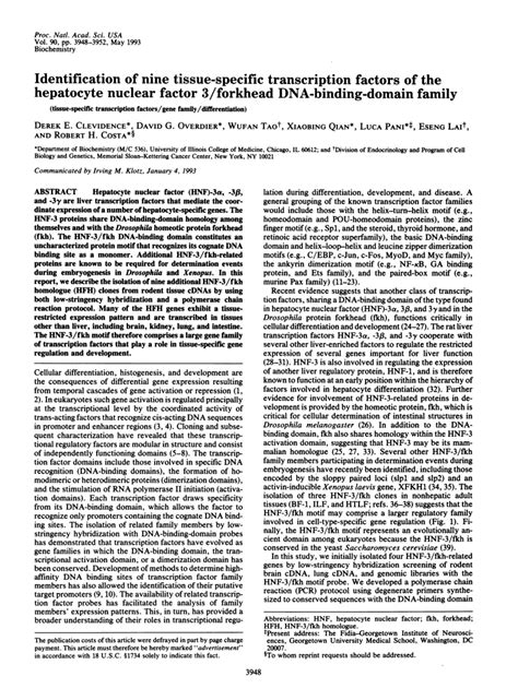 Pdf Identification Of Nine Tissue Specific Transcription Factors Of The Hepatocyte Nuclear
