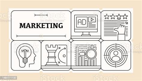 마케팅 라인 아이콘 세트 및 배너 디자인 간판에 대한 스톡 벡터 아트 및 기타 이미지 간판 개발 검색 엔진 Istock
