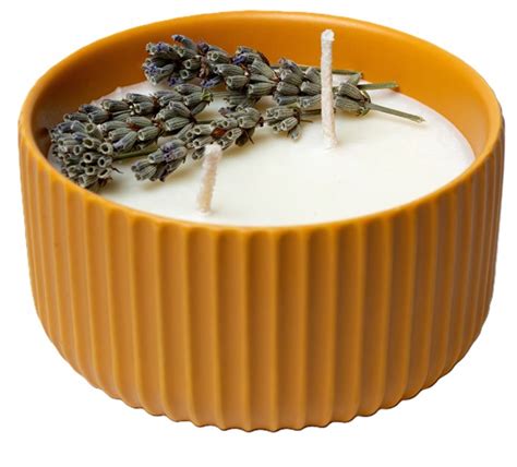 ციმციმი ლავანდას არომატის სოიოს ცვილის სურნელოვანი სანთელი ყვითელ კერამიკის ჭიქაში ⌀8 5 სმ