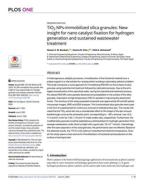 Pdf Tio2 Nps Immobilized Silica Granules New Insight For Nano Catalyst Fixation For Hydrogen