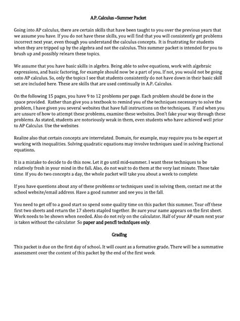 Ap Calculus Summer Assignment 2024 Pdf