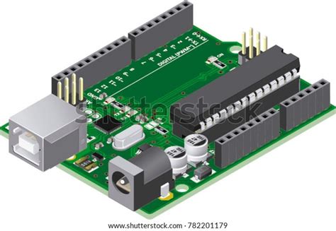 Diy Microcontroller Electronic Board Isometric View Stock Vector