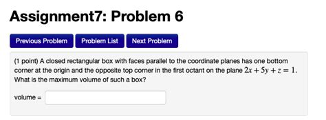 Solved Assignment7 Problem 6 Previous Problem Problem List