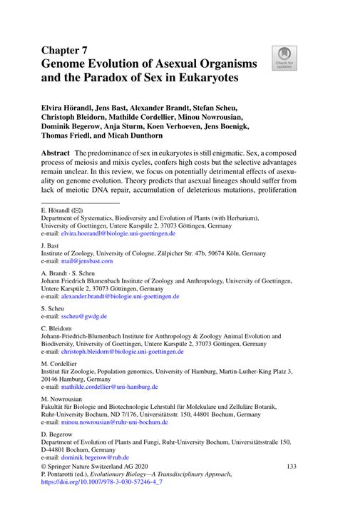 Pdf Genome Evolution Of Asexual Organisms And The Paradox Of Sex In Eukaryotes