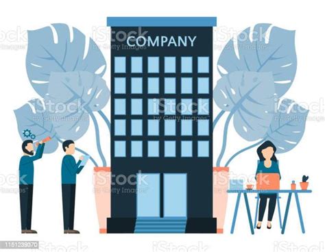 회사와 직장에서 사람 경쟁자 분석 몬스 테라 꽃 잎으로 장식 사무실 노동자 여자와 남자 비즈니스 프로세스 벡터 일러스트 레이 션 개념에 대한 스톡 벡터 아트 및 기타 이미지