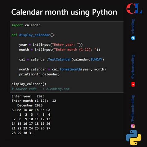 Calendar Month Using Python Learn Computer Coding Coding Lessons Coding Tutorials