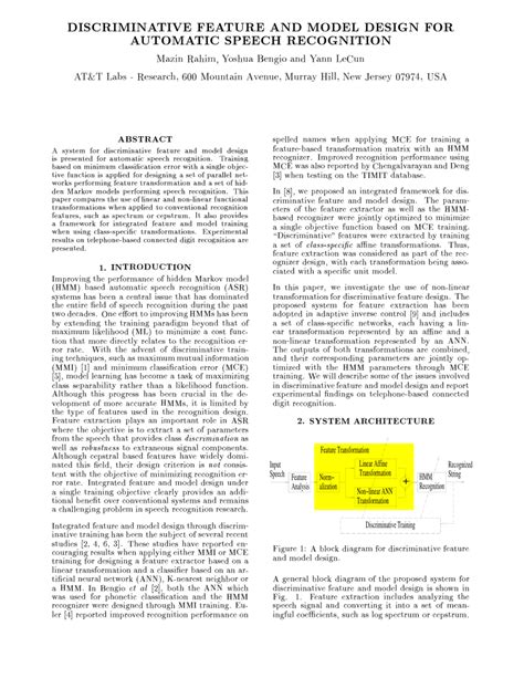 Pdf Discriminative Feature And Model Design For Automatic Speech Recognition