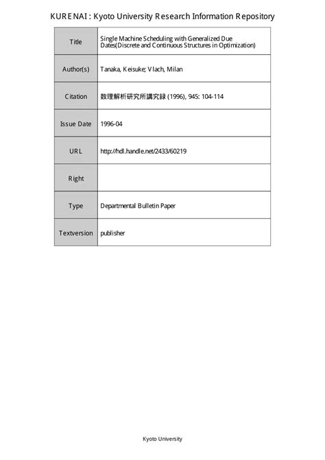 Pdf Single Machine Scheduling With Generalized Due Dates