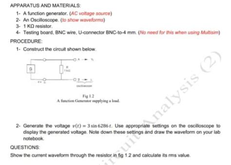 Solved Apparatus And Materials 1 A Function Generator Ac