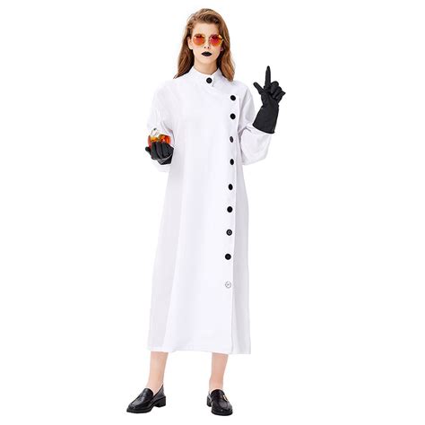 Women Halloween White Lab Coat Full Length Long Sleeve Fancy Cosplay C