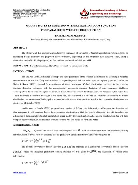 Ijamss Modify Bayes Estimation With Extension Loos Function For