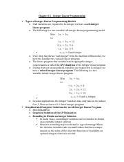 Chapter 11 Integer Linear Programming Docx Chapter 11 Integer