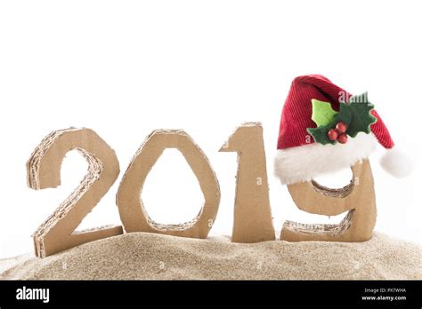 2019 Handmade 3d Numbers Made Of Reused Cardboard Paper On Sand And