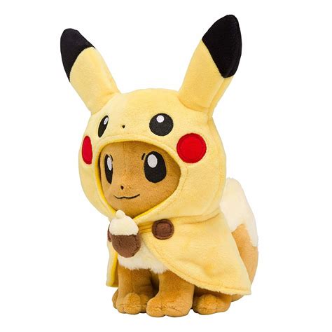 Pokecen Eevee Wear Pikachu Poncho Plush Apr282019 2 Nintendosoup