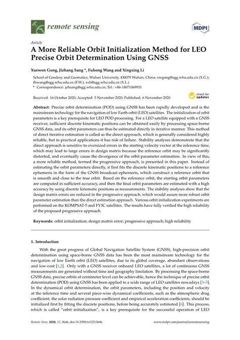 A More Reliable Orbit Initialization Method For Leo Precise Orbit Determination Using Gnss Docslib