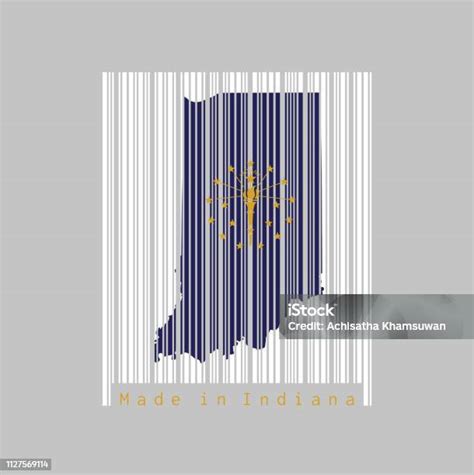 바코드 설정 모양을 인디애나 지도 개요 및 인디애나 국기의 색상 회색 배경 텍스트 흰색 바코드에 인디애나에서 인디애나에 대한 스톡 벡터 아트 및 기타 이미지 Istock