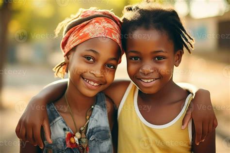 Ai Generated Two Happy Black Girls Laughing And Hugging Each Other
