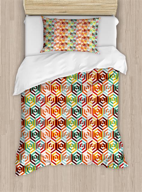 Ambesonne Geometric Abstract Cubes Isometric Hexagonal Shaped Pattern Colorful Retro Design