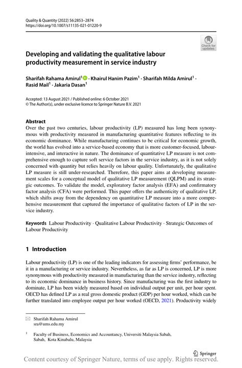 Developing And Validating The Qualitative Labour Productivity