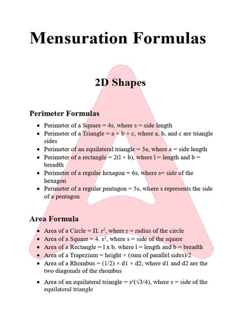 Mensuration Formulas Pdf