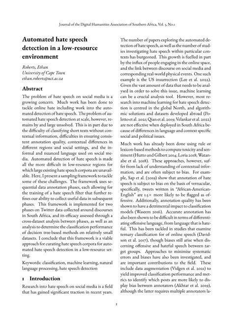 Pdf Automated Hate Speech Detection In A Low Resource Environment