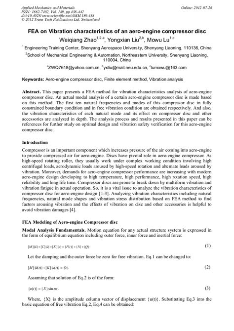 Fea On Vibration Characteristics Of An Aero Engine Compressor Disc Scientific Net