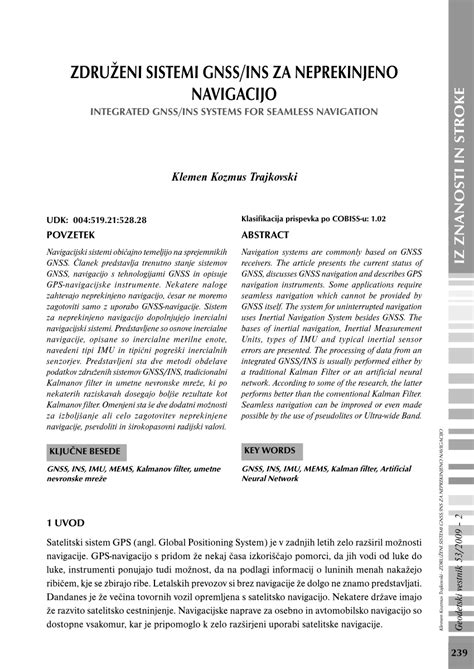Pdf Združeni Sistemi Gnssins Za Neprekinjeno Navigacijo Integrated Gnssins Systems For